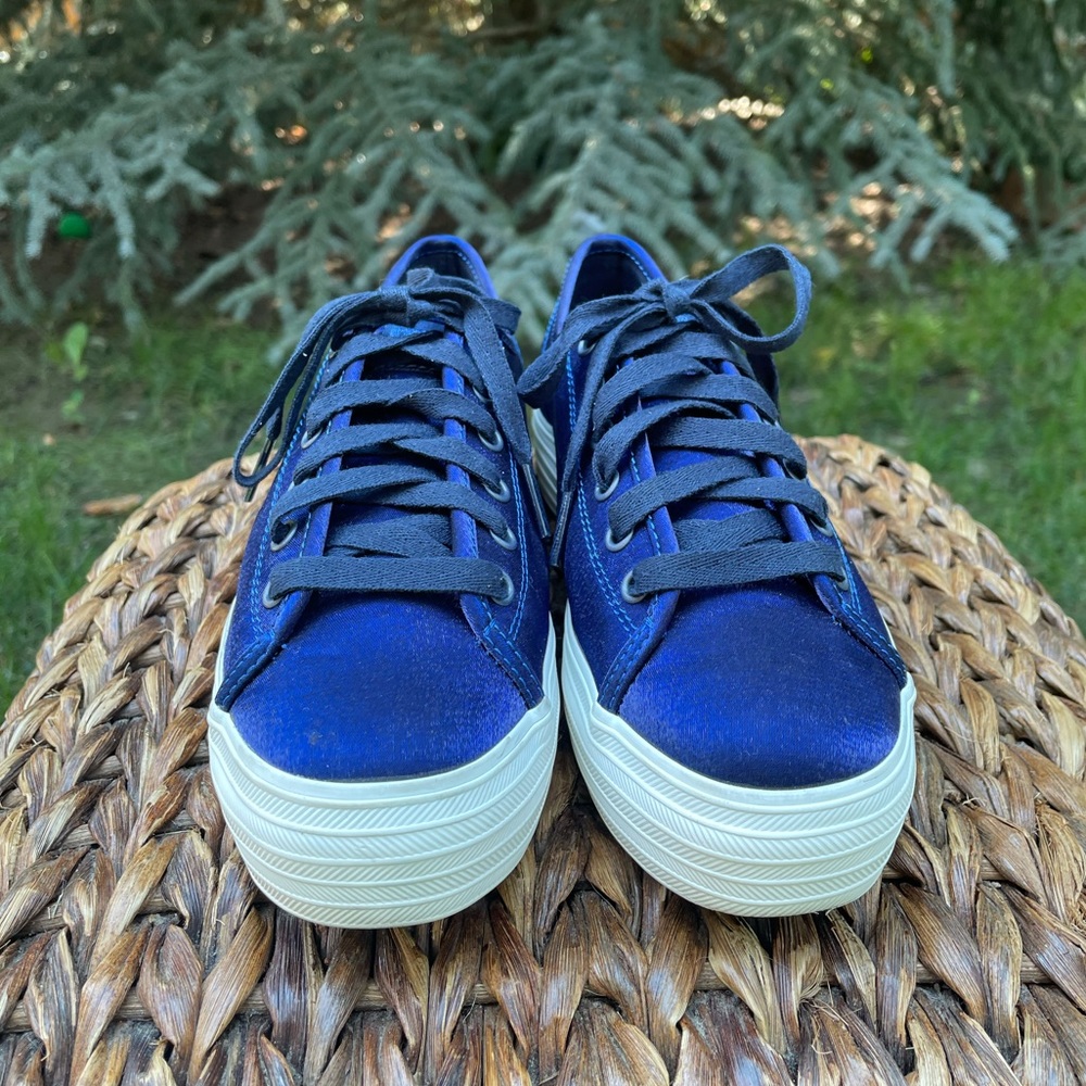 New Royal Blue Velvet Triple Up Platform Sneakers - Gem